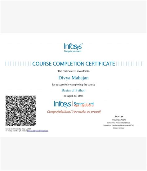 divya mahajan on linkedin infosys python course completion certificate