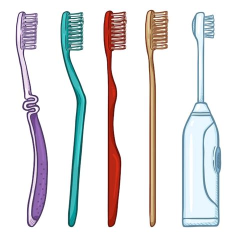 Vector Conjunto De Cepillos De Dientes De Colores De Dibujos Animados