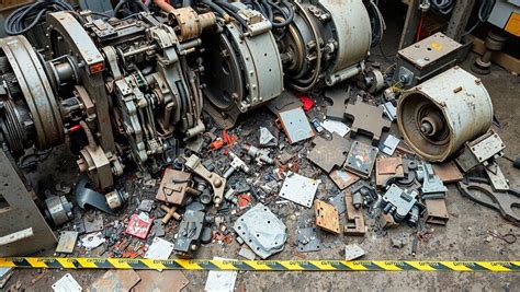 Industrial Machinery Accident Aftermath Broken Equipment Debris And