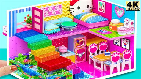 Diy Miniature Hello Kitty House With Cute Bedroom Bathroom Kitchen And Aquarium From Cardboard