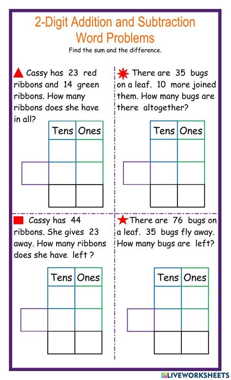 2 Digits Addition And Subtraction Word Problems Worksheet Subtraction Word Problems Word
