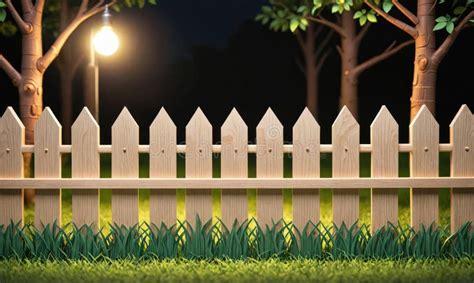 A Wooden Fence Stands Tall In A Backyard Illuminated By A Single