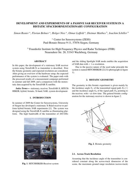 Pdf Development And Experiments Of A Passive Sar Receiver System In A
