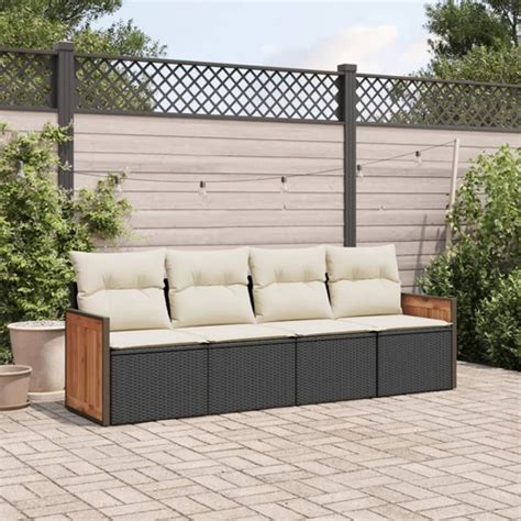 Vidaxl 4 Piece Garden Sofa Set With Cushions Black Poly Rattan Ebay