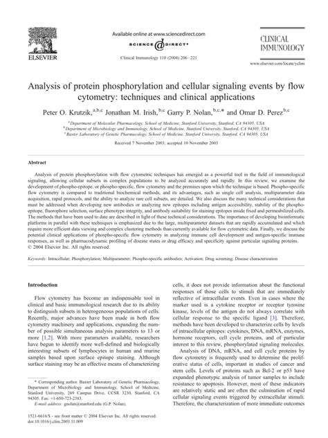 Pdf Analysis Of Protein Phosphorylation And Cellular Signaling Events By Flow Cytometry