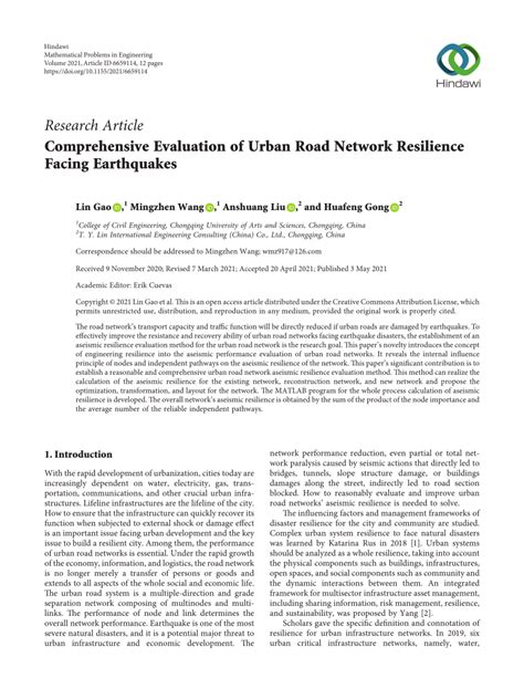 Pdf Comprehensive Evaluation Of Urban Road Network Resilience Facing