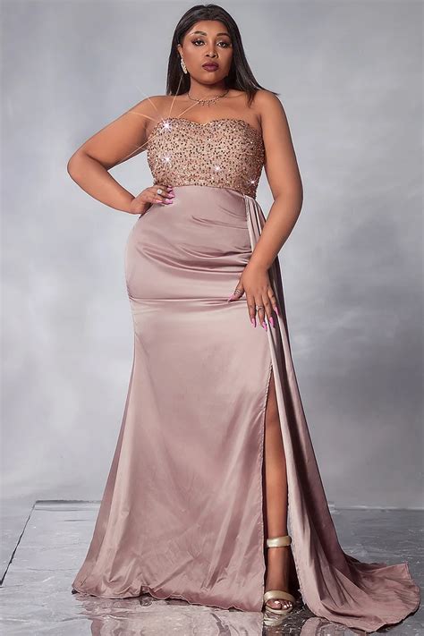 Xpluswear Design Plus Size Formal Evening Maxi Dresses Elegant Mauve