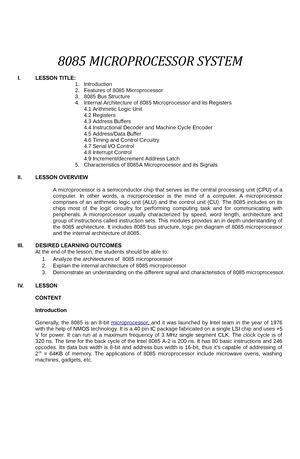 Module 1 Introduction TO Microprocessor INTRODUCTION TO MICROPROCESSOR I LESSON TITLE 1