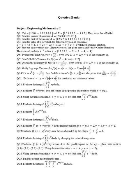 Question Bank Unit I Ii Iii Iv V Engmaths Idocx Pdf