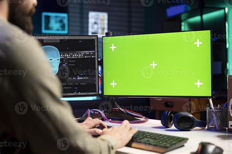 Software Developer Using Isolated Screen PC Monitor For Artificial Intelligence Computing