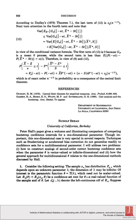 pdf discussion theoretical comparison of bootstrap confidence intervals