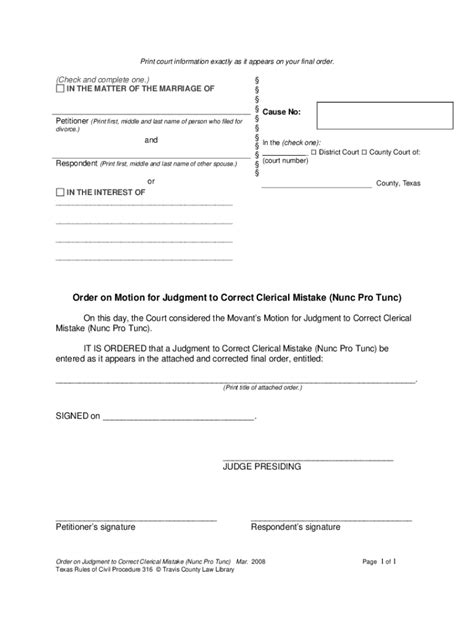 Fillable Online Order On Motion For Judgment Nunc Pro Tunc Fax Email Print Pdffiller