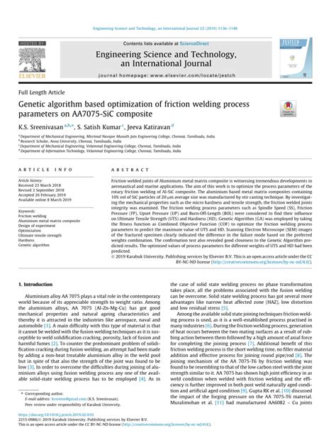 Pdf Genetic Algorithm Based Optimization Of Friction Welding Process
