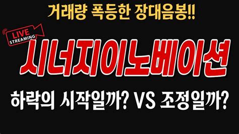 시너지이노베이션 거래량 폭등한 장대음봉하락의 시작일까 Vs 조정일까 Youtube
