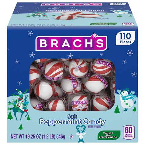 Brachs Holiday Soft Peppermint Candy Tub Individually Wrapped Mints