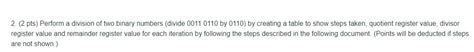 solved perform a division of two binary numbers divide 0011