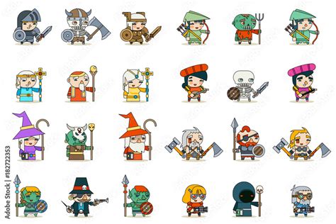 vetor do stock lineart male female fantasy rpg game character vector