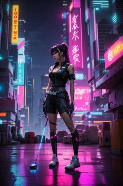 Cyberpunk Cityscape With Neon Signs Of Premium Ai Generated Image