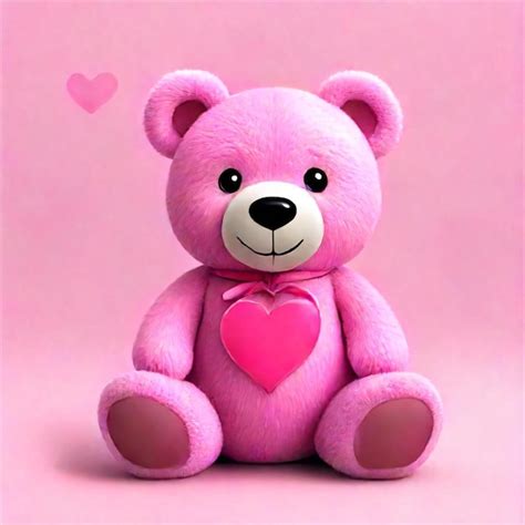 A Pink Teddy Bear With A Heart On Its Chest Premium Ai Generated Image