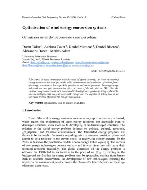 Pdf Optimization Of Wind Energy Conversion Systems