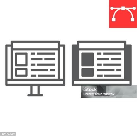 웹 디자인 라인과 글리프 아이콘 웹 사이트 및 Ux 모니터 기호 벡터 그래픽 편집 스트로크 선형 아이콘 Eps 10 개념에 대한 스톡 벡터 아트 및 기타 이미지 Istock