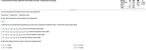 solved a randomized block design yielded the anova table to