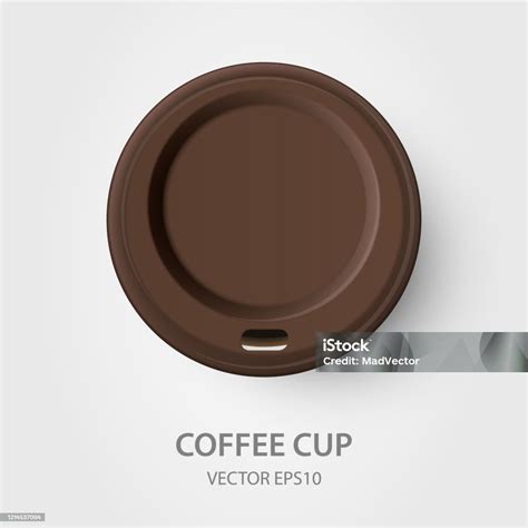벡터 3d 현실적인 일회용 폐쇄 종이 흰색 배경에 고립 된 갈색 뚜껑 클로즈업 음료 플라스틱 커피 컵 디자인 템플릿 모형 맨 위