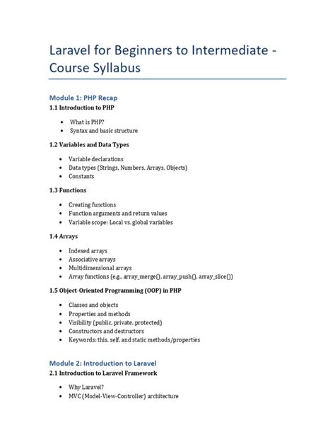 Laravel Course Syllabus Pdf Php Method Computer Programming