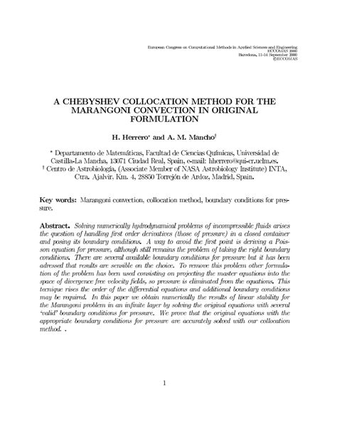 Pdf A Chebyshev Collocation Method For The Marangoni Convection In Original Formulation