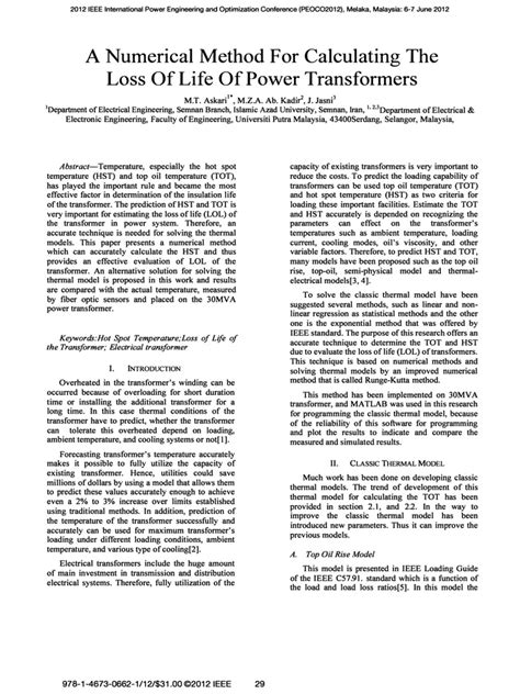A Numerical Method For Calculating The Loss Of Life Of Power Transformers Pdf