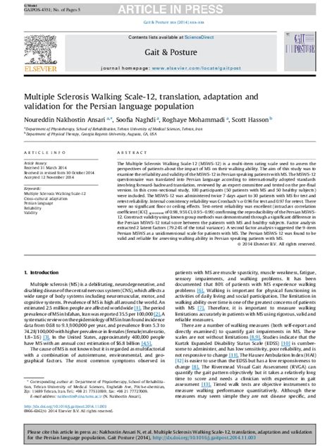Pdf Multiple Sclerosis Walking Scale 12 Translation Adaptation And Validation For The