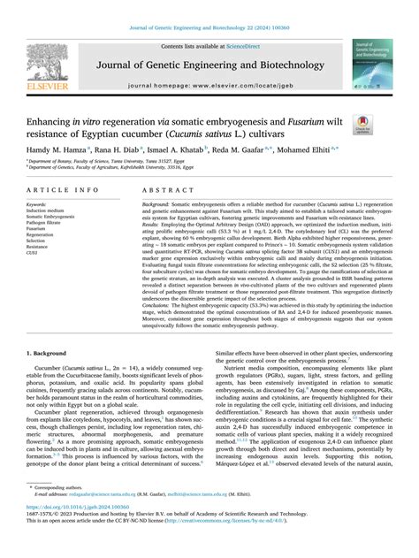 Pdf Enhancing In Vitro Regeneration Via Somatic Embryogenesis And