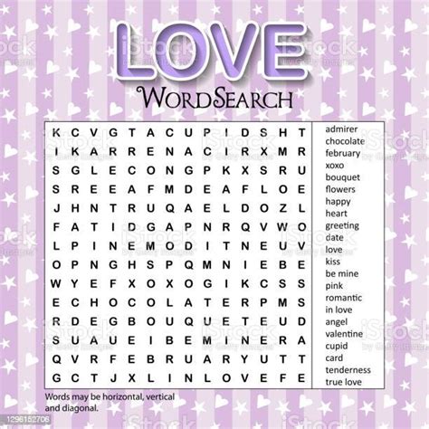 발렌타인 데이 단어 검색 퍼즐 영어를 배우기위한 논리 게임 가로세로 낱말퍼즐에 대한 스톡 벡터 아트 및 기타 이미지 가로세로