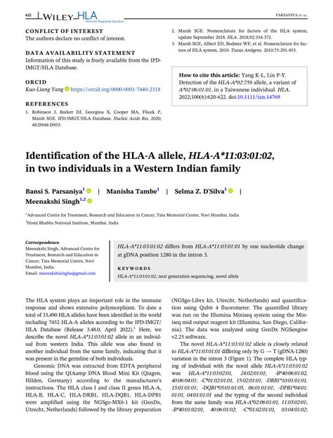 Identification Of The HLAA Allele HLAA 11 03 01 02 In Two Individuals In A Western Indian