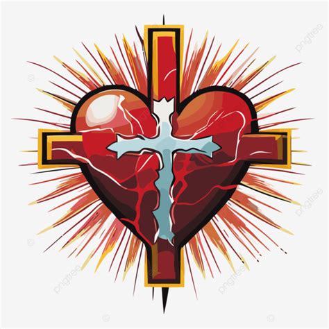 하트 크로스 벡터 번개 만화의 볼트와 붉은 마음의 배경에서 격리 된 스티커 클립 아트 십자가 문신 상표 클립 아트 Png 일러스트 및 벡터 에 대한 무료 다운로드