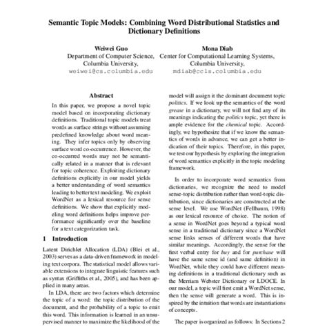 Semantic Topic Models Combining Word Distributional Statistics And