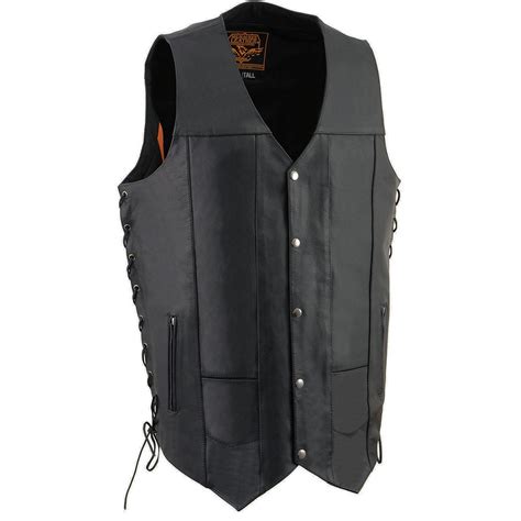 Milwaukee Leather Sh1392tall Mens Black Leather 10 Pocket V Neck Side