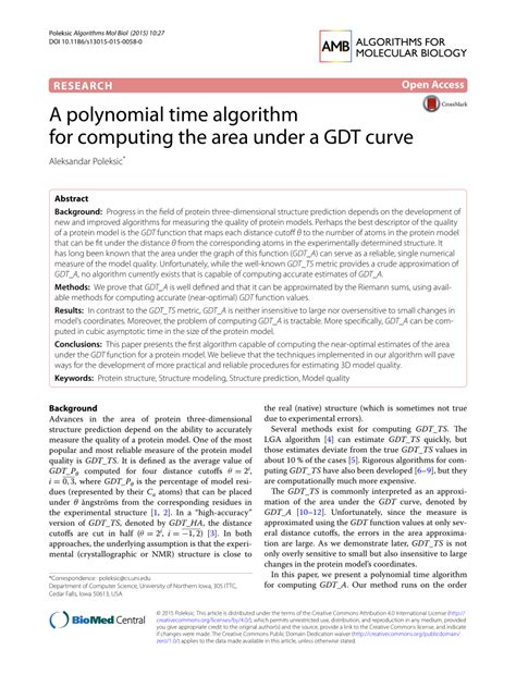 Pdf A Polynomial Time Algorithm For Computing The Area Under A Gdt Curve