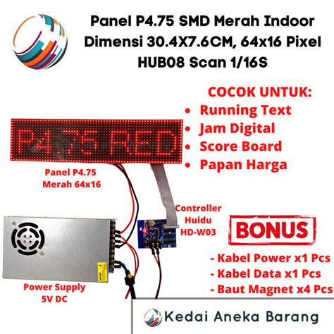MERAH Led Module Panel P4 75 F3 75 64x16 Running Text SMD Red Red Indoor SVDRM12 Shopee