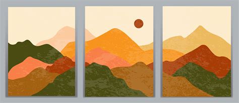 벡터 그림입니다 추상적인 현대미학 배경 풍경이 설정됩니다 지구 톤 색상 보호 벽 장식 현대 미술 프린트 책 표지 포스터 배너 브로셔 전단지를 위한 플랫 디자인 0명에 대한