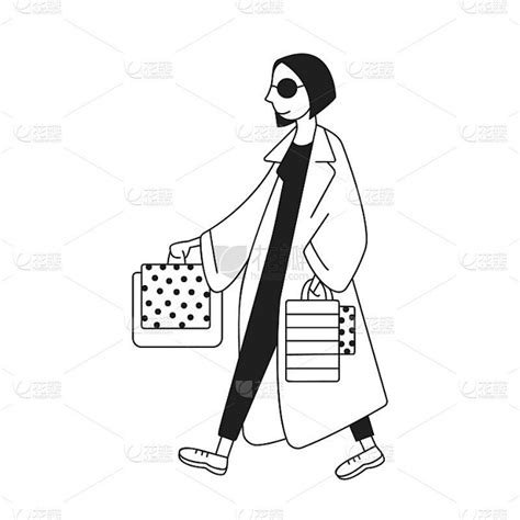 购物女孩插图。矢量字符