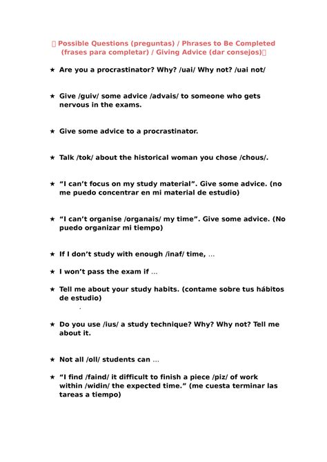 TP ORAL Ingles Possible Questions Preguntas Phrases To Be Completed Frases Para Studocu