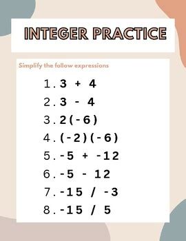 Integer Operation Practice By Sum Happy Math Thoughts TPT