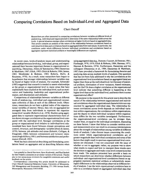 Pdf Comparing Correlations Based On Individual Level And Aggregated Data