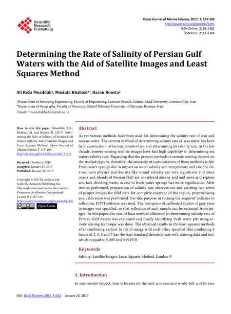 Pdf Determining The Rate Of Salinity Of Persian Gulf Waters With The