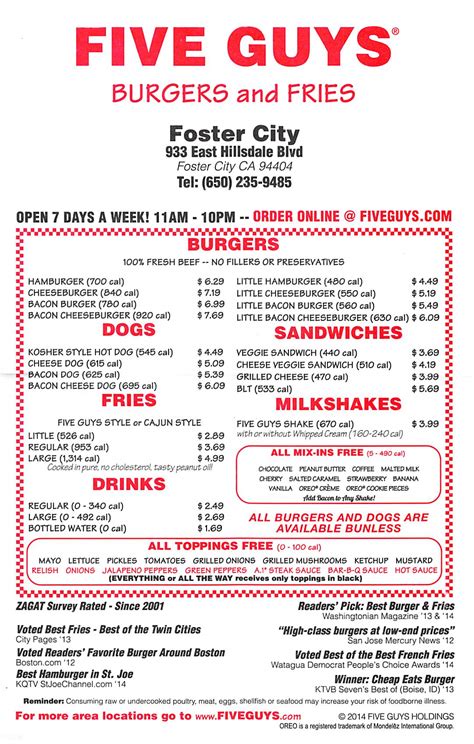 Five Guys Menu Prices