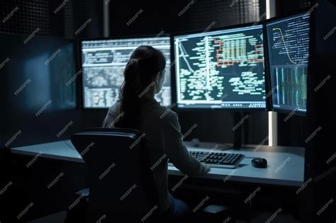 Premium Photo Side View Of Young Female Programmer Working On