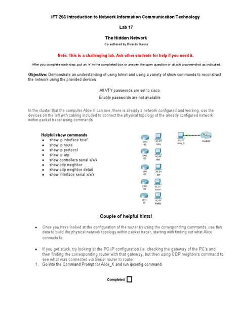 IFT 266 Introduction To Network Information Communication Technology Lab 17 The Hidden Network ...