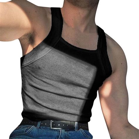 Tank Tops Men Square Neck Sleeveless Ribbed Solid Color Muscle Casual