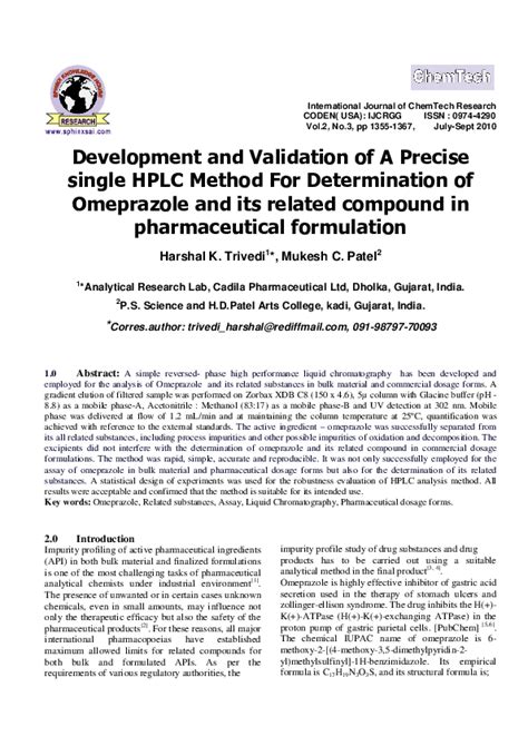 Pdf Development And Validation Of A Precise Single Hplc Method For Determination Of Omeprazole